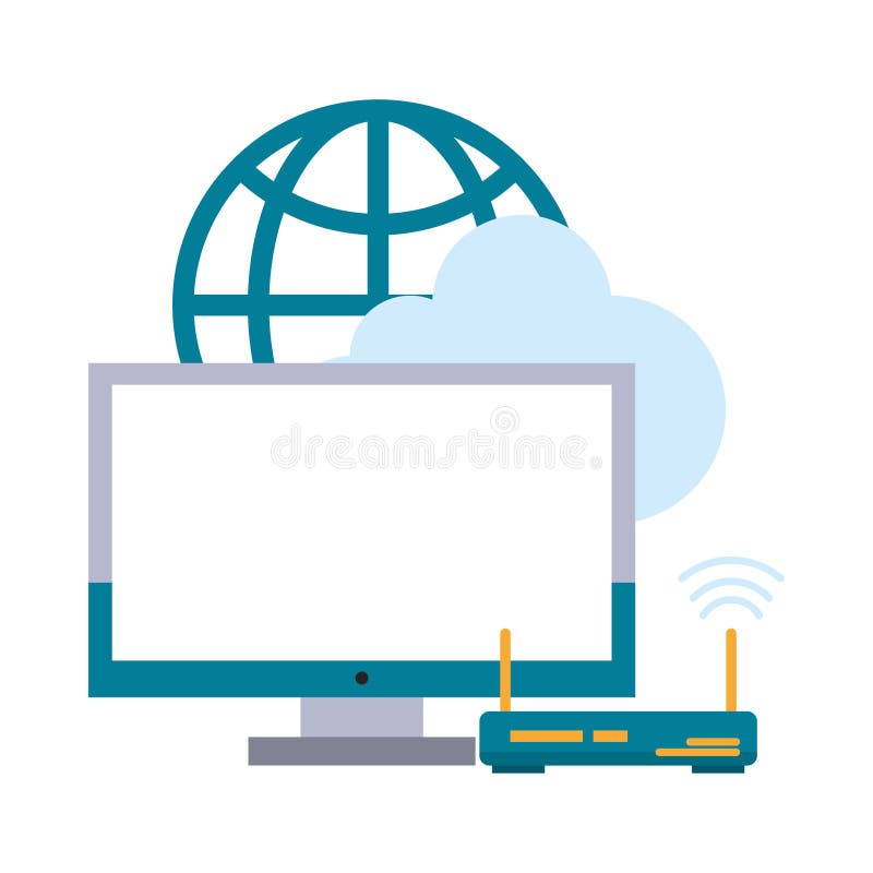 Computer with Router and Globe Stock Vector - Illustration of object ...