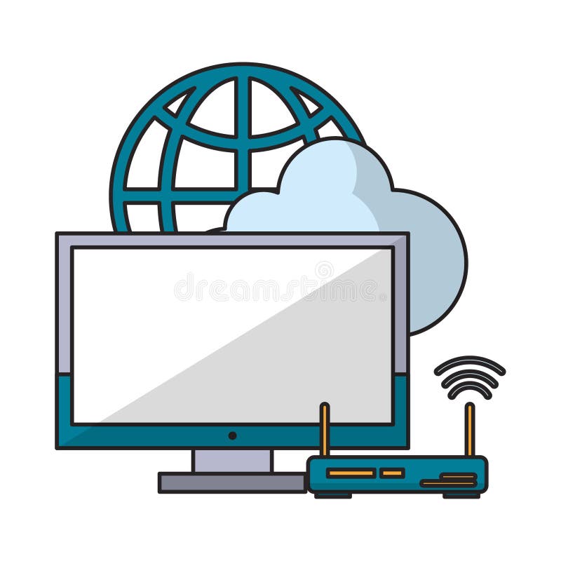 Computer with Router and Globe Stock Vector - Illustration of element ...