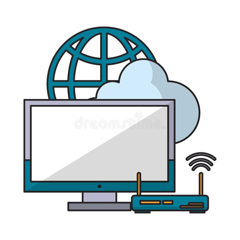 Computer with Router and Globe Stock Vector - Illustration of element ...