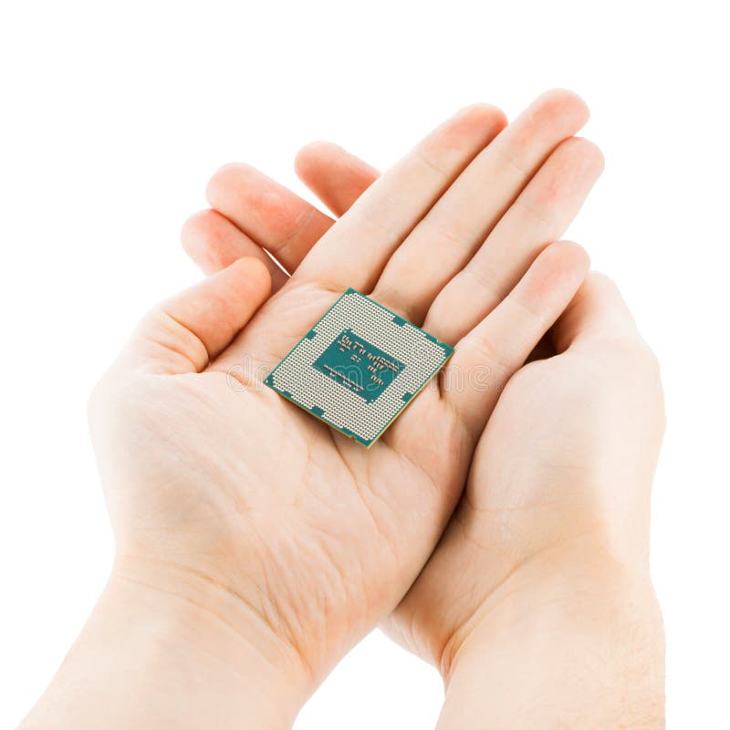 Computer S Processor in Hand Isolated on a White Background Stock Image ...