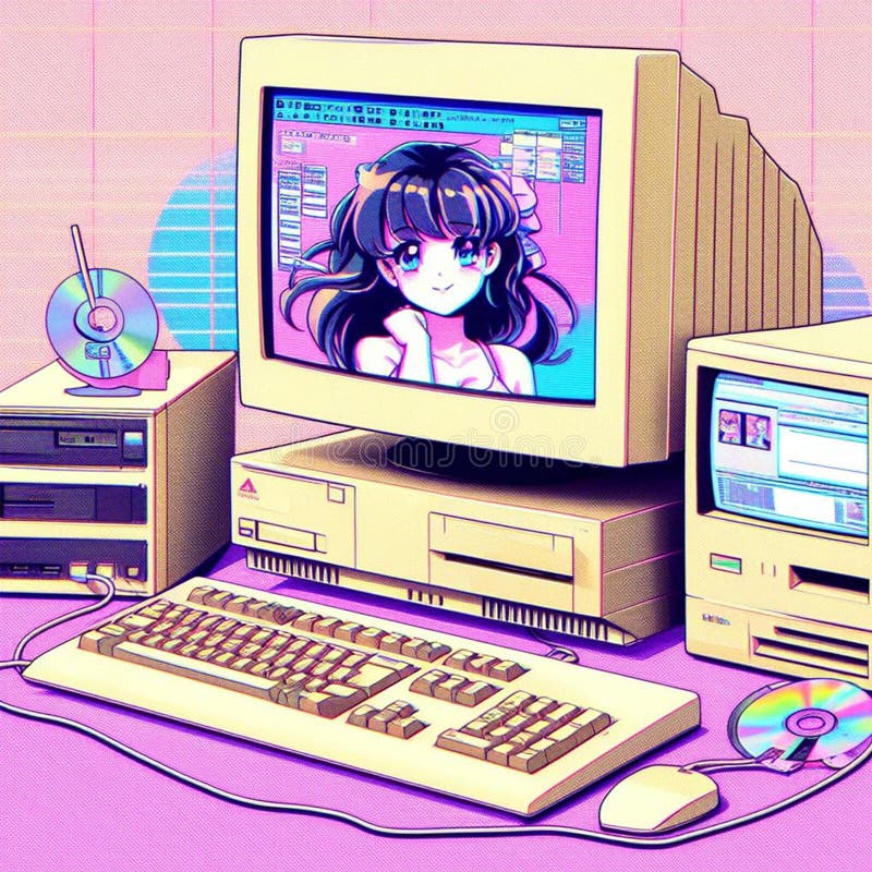 A Computer from the 90 S in the Style of Vaporwave. Stock Illustration ...