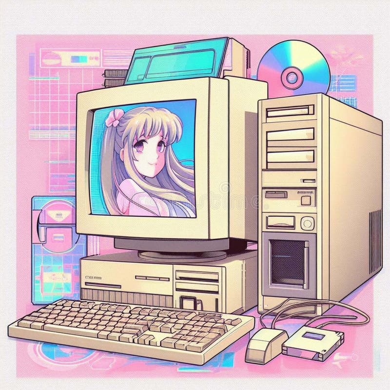 A Computer from the 90 S in the Style of Vaporwave. Stock Illustration ...