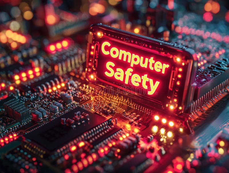 Computer Safety 3d text stock image. Image of circuit - 374080437