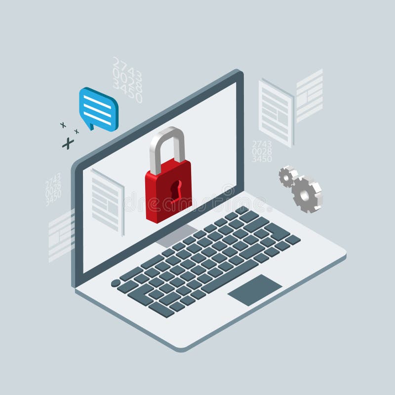 Computer Safety Isometric Concept Stock Vector - Illustration of cyber ...