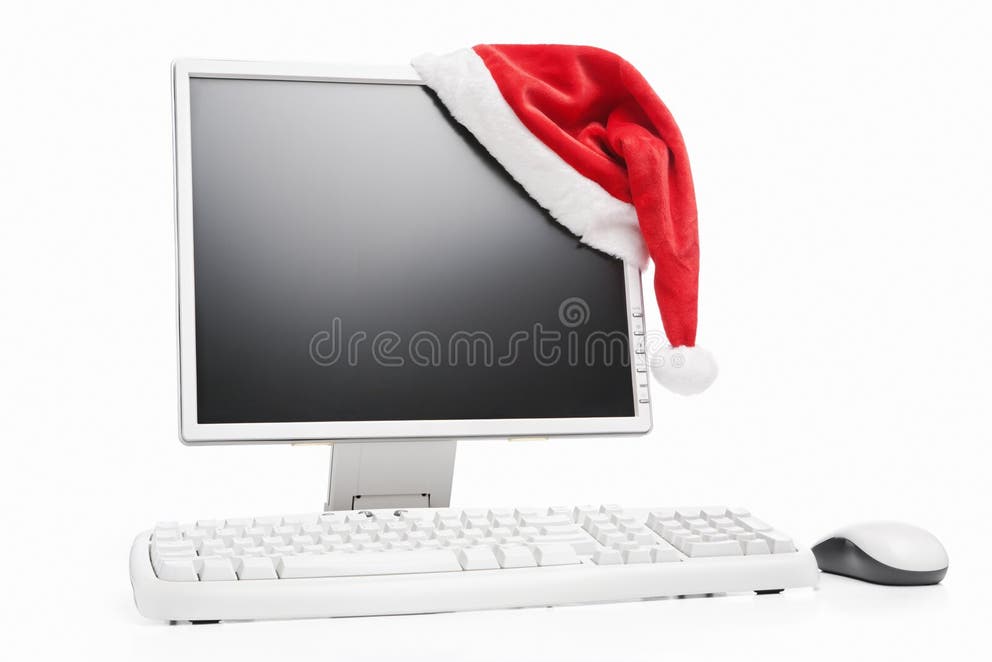Computer and Santa hat stock image. Image of technology - 12126103