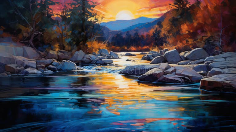 Golden Hues: a Vibrant Illustration of a River in 8k Resolution Stock Illustration ...