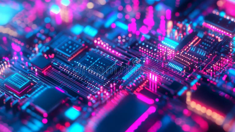 Computer Science/high Tech Integrated Semiconductor Microchip on Blue ...