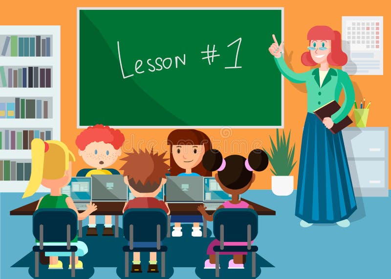 Science Lesson at School - Modern Cartoon People Characters ...