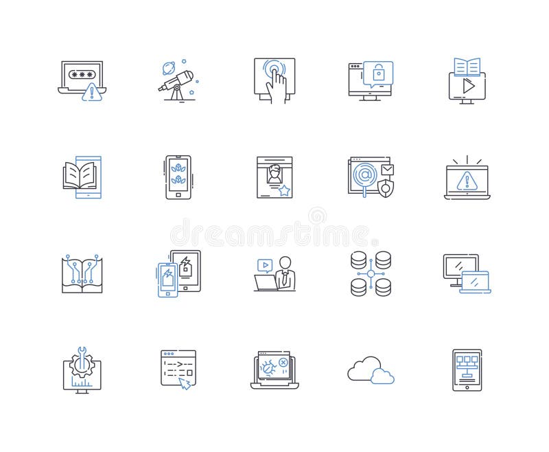 Computer Science Line Icons Collection Algorithm Binary Compiler Cybersecurity Database