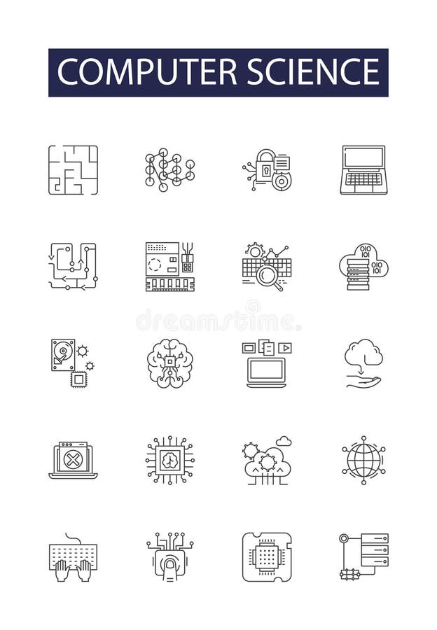 Computer Science Line Vector Icons And Signs Programming Algorithms Networks Data Analysis