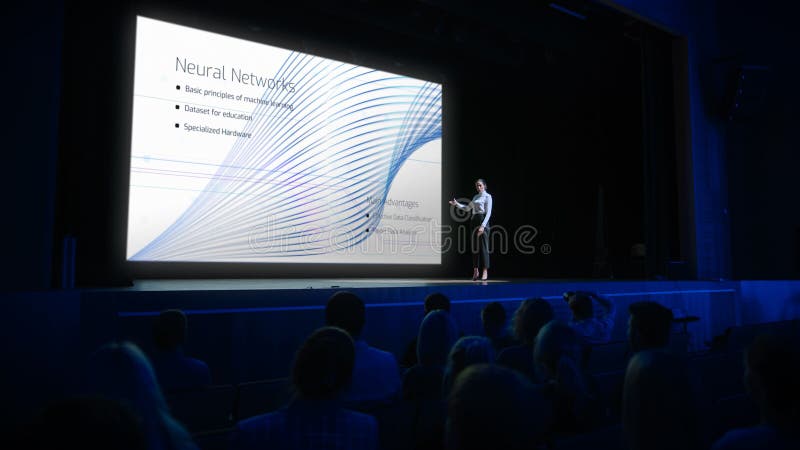 Computer Science Startup Conference: on Stage Speaker Does Presentation ...