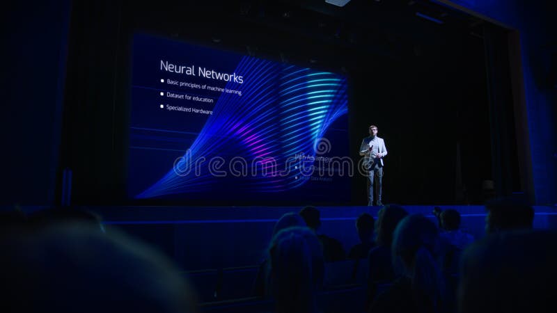 Computer Science Startup Conference: on Stage Speaker Does Presentation ...