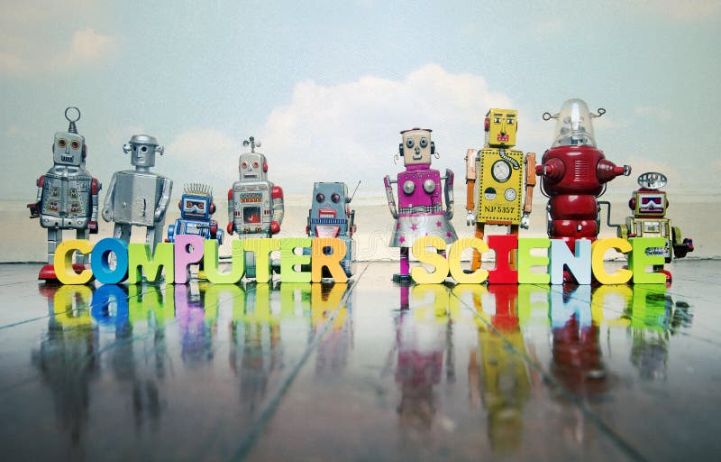 COMPUTER SCIENCE Wooden Letters and Retro Robot Toys Editorial Stock ...