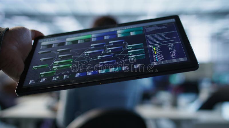 Computer Scientist in Data Center Solving Tasks on Tablet Stock Image - Image of algorithms ...
