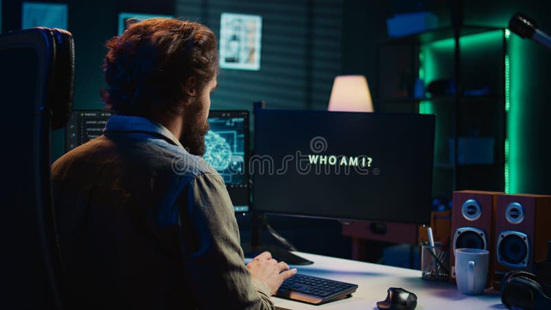 Computer Scientist Updating AI, Making it Become Sentient Stock Photo ...