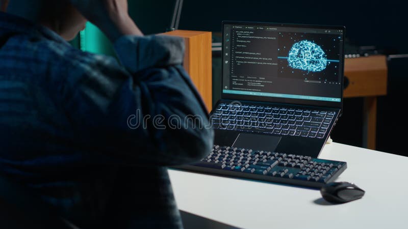 Computer Scientist at Home Updating Artificial Intelligence Neural ...