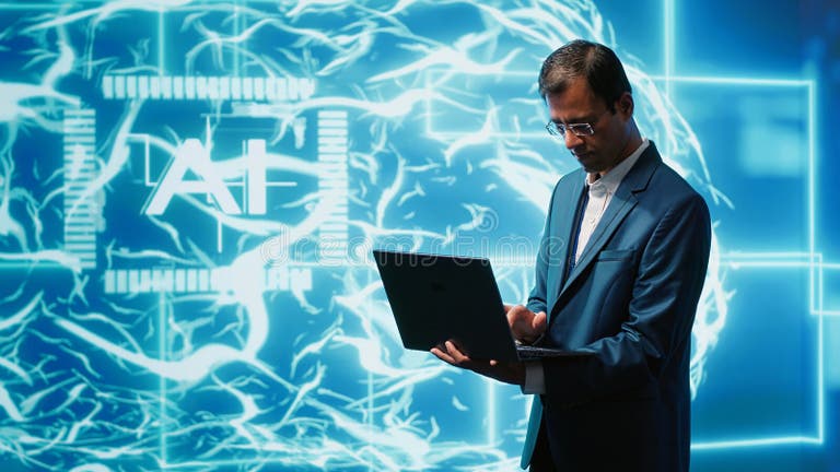 Computer Scientist Using Laptop To Implement Artificial Intelligence ... Computer Scientist Using Laptop To Implement Artificial Intelligence ...