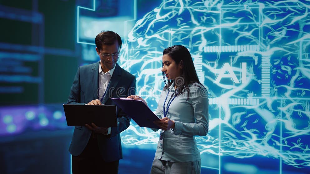 Computer Scientists Collaborating on Developing AI System in High Tech ...