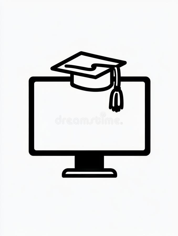 Computer Screen Adorned with a Graduation Cap Illustrating Online ...