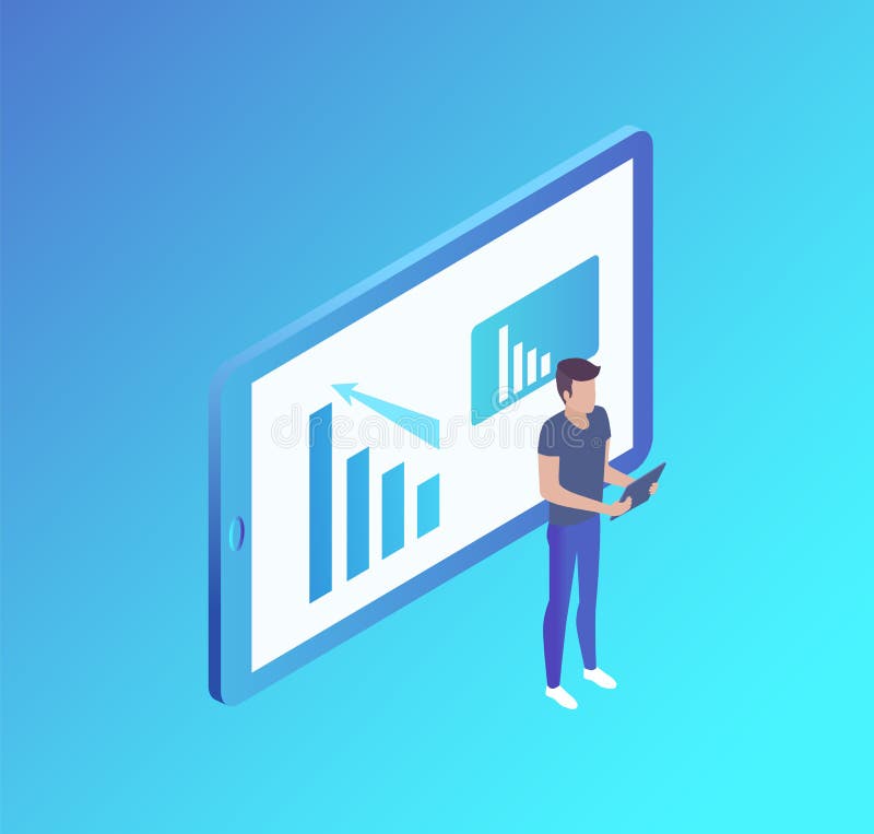 Computer Screen Analyst Man Vector Illustration Stock Vector ...