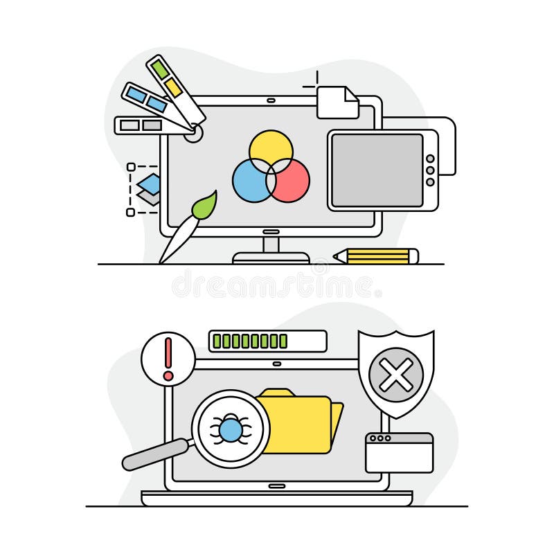 Computer Screen with Application Tools and Installing Options Set ...