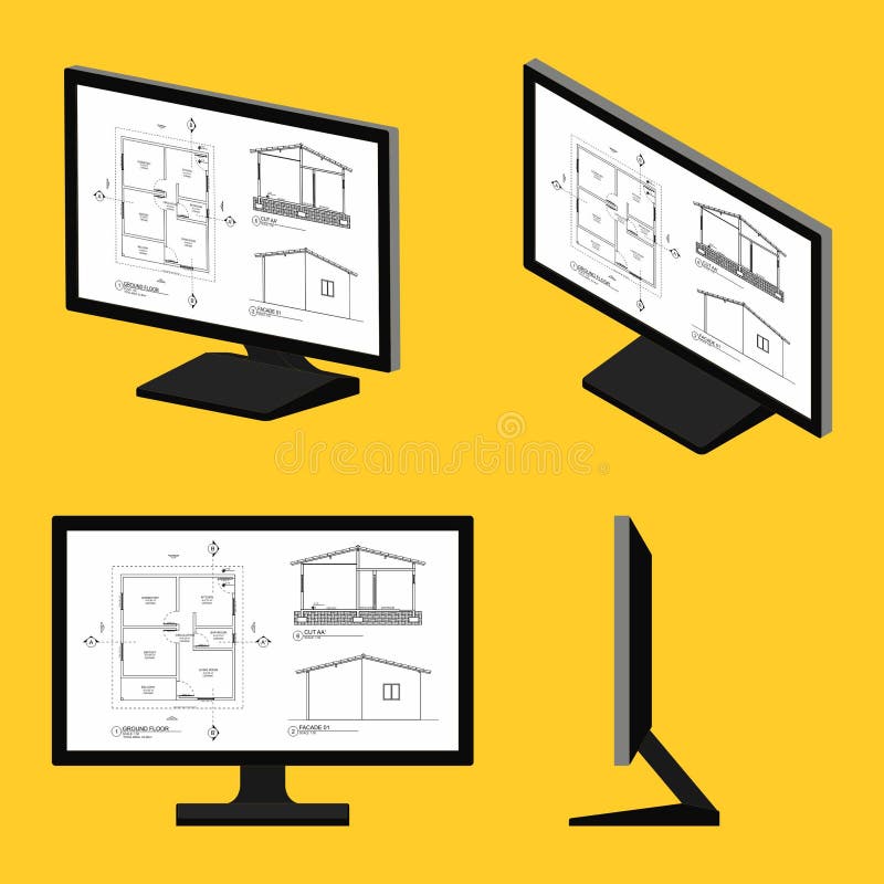 Computer Screen Architectural Drawing Stock Vector - Illustration of ...
