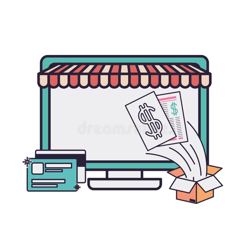 Computer Screen with Bills and Credit Card Stock Vector - Illustration ...