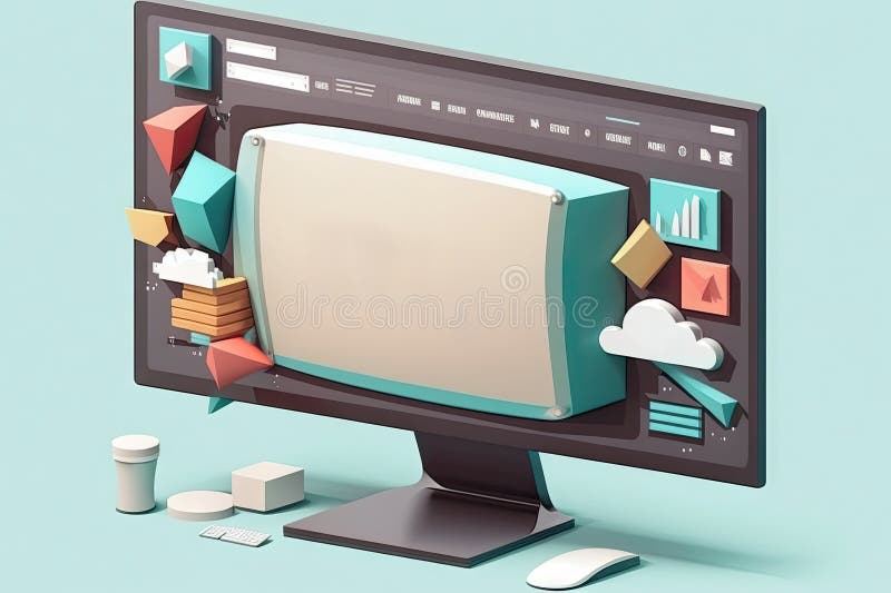 Computer Screen with Blank Screen and Various Office Objects Stock ...