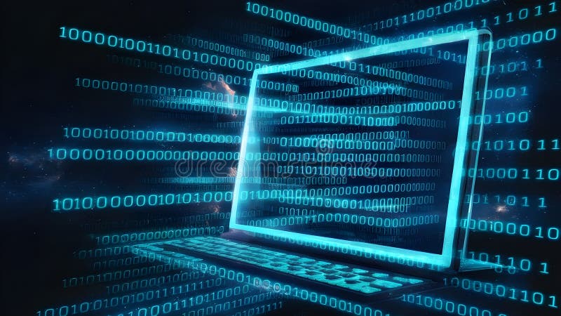 Computer Screen with Blue Digital Binary Data Stock Illustration - Illustration of binary ...