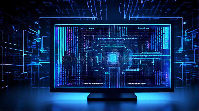 A Computer Screen with Blue Lights Stock Image - Image of electronics ...