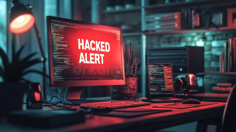 Computer Screen with a Bright Red HACKED ALERT Message Stock Image ...