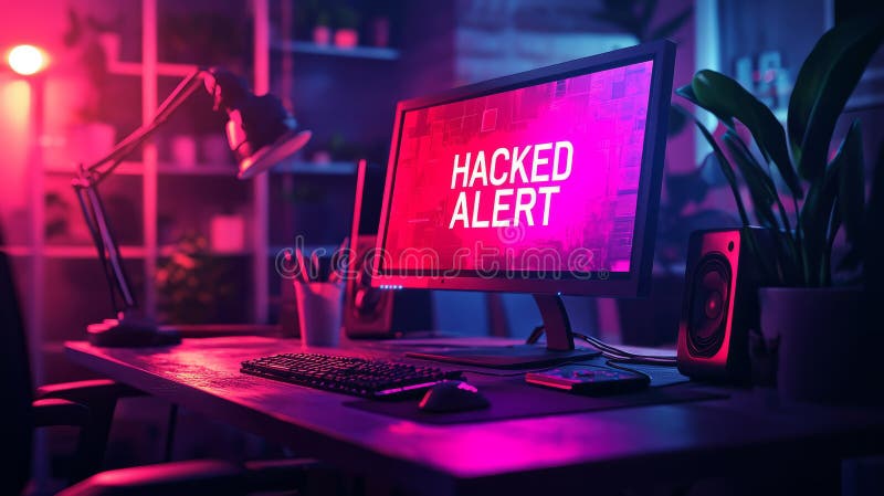 Computer Screen with a Bright Red HACKED ALERT Message Stock Photo ...