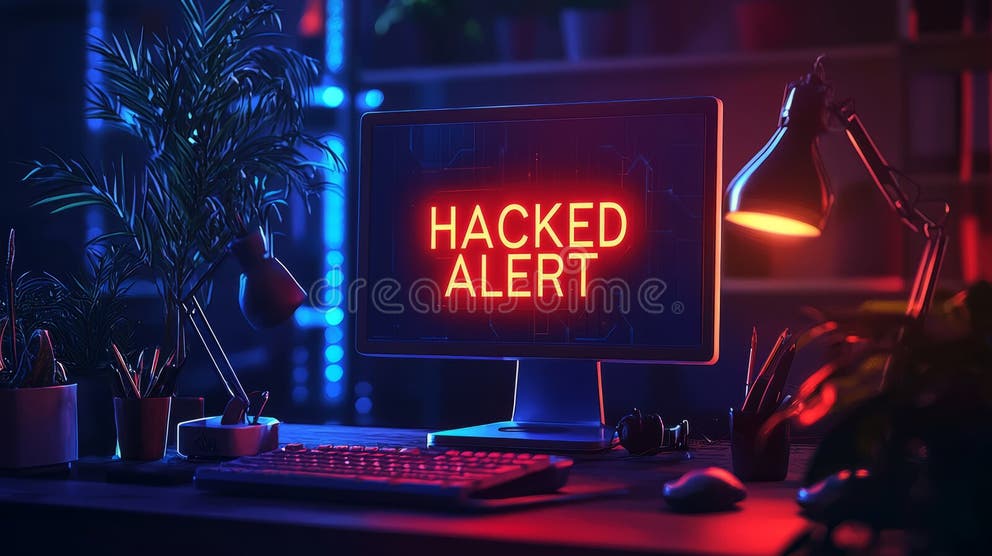 Computer Screen with a Bright Red HACKED ALERT Message Stock Image ...
