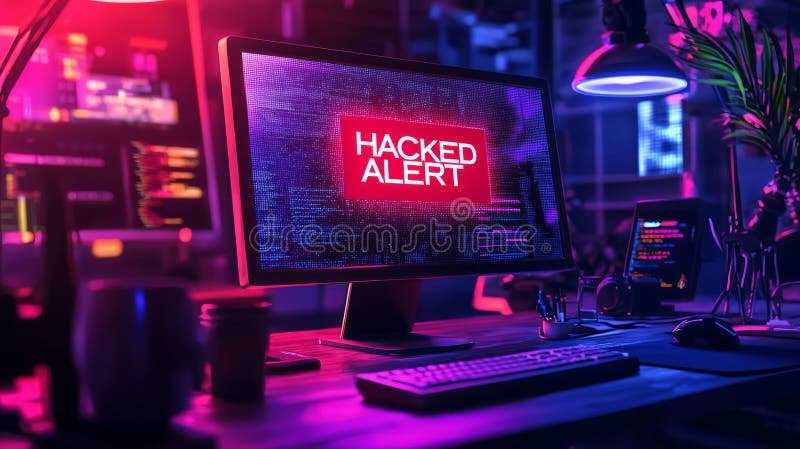 Computer Screen with a Bright Red HACKED ALERT Message Stock Image ...