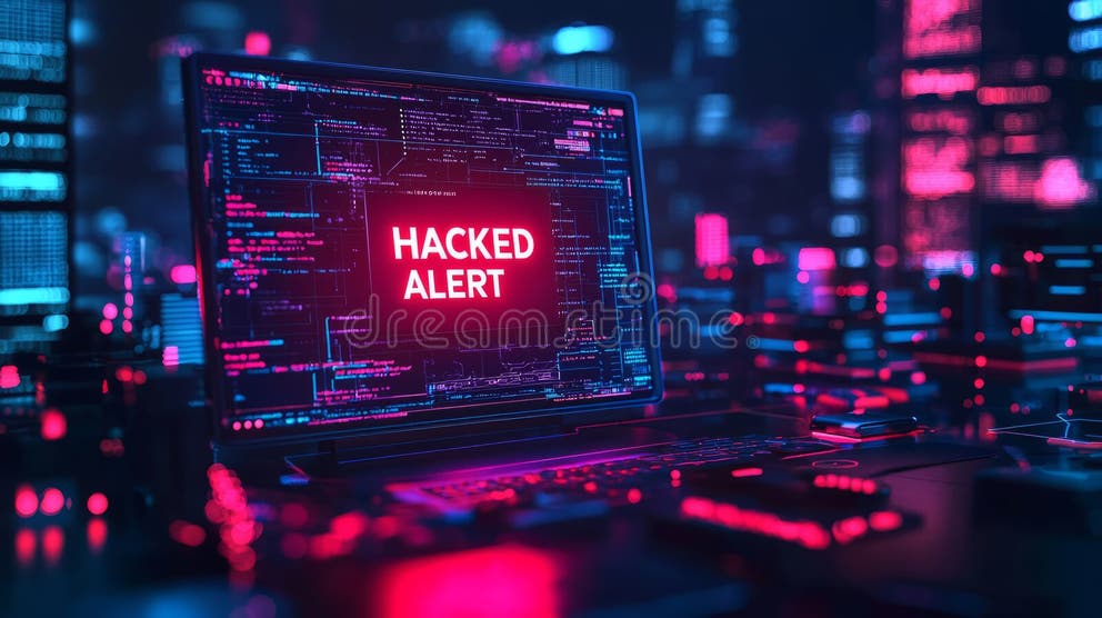 Computer Screen with a Bright Red HACKED ALERT Message Stock Image ...