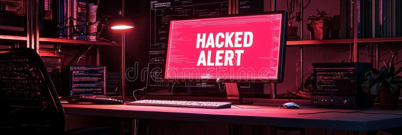 Computer Screen with a Bright Red HACKED ALERT Message Stock Photo ...