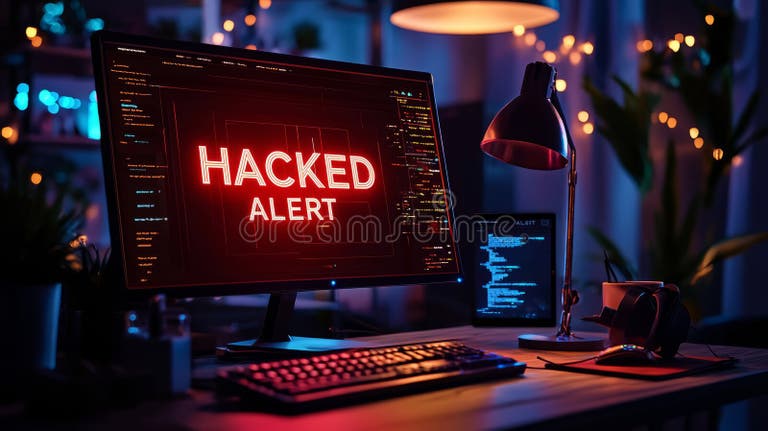 Computer Screen with a Bright Red HACKED ALERT Message Stock Image ...