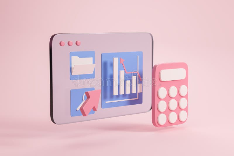 Computer Screen with Business Graph and Accounting, Calculator Mockup ...