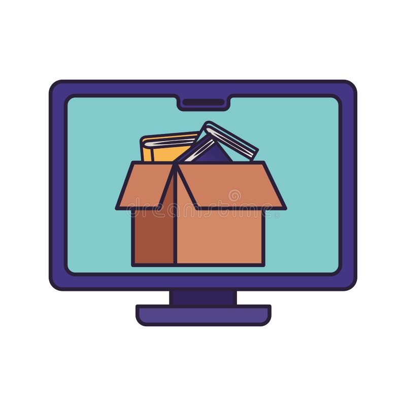 Computer Screen with Cardboard Box and Gifts Stock Vector ...