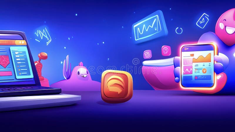 A Computer Screen with a Cartoonish Image of a Laptop and a Tablet ...