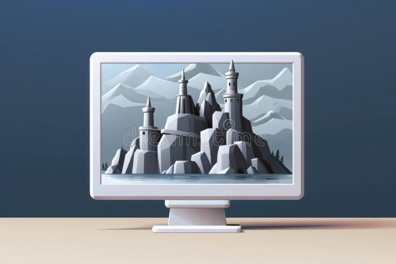 Computer Screen with Castle Image, Beautiful Computer Wallpaper Stock ...