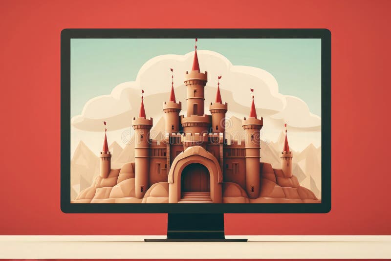 Computer Screen with Castle Image, Beautiful Computer Wallpaper Stock ...
