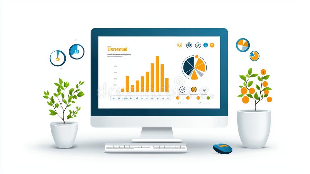 Computer Screen with Charts and Graphs Stock Illustration ...