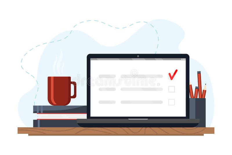 Computer Screen with Checklist Document. Stock Vector - Illustration of ...