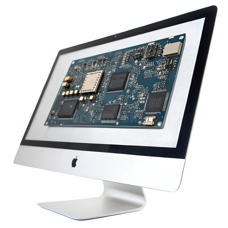 Computer Screen with Circuit Board Isolated on White Background Stock ...