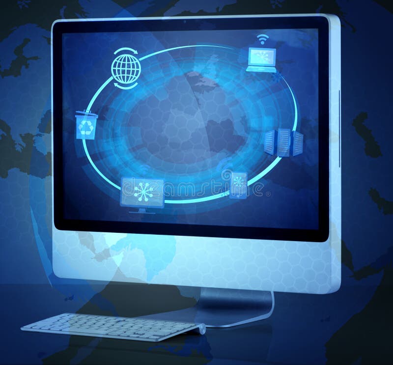 Computer Screen in Cloud Computing Concept Stock Photo - Image of ...