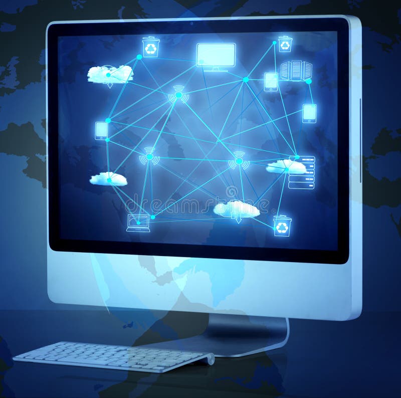 Computer Screen in Cloud Computing Concept Stock Photo - Image of ...