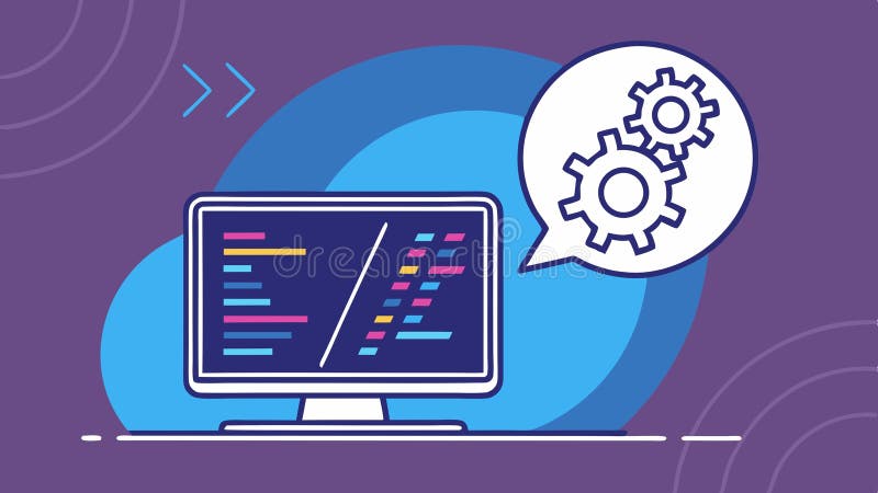 A Computer Screen with Code and a Settings Icon for Software Development. Vector Design ...