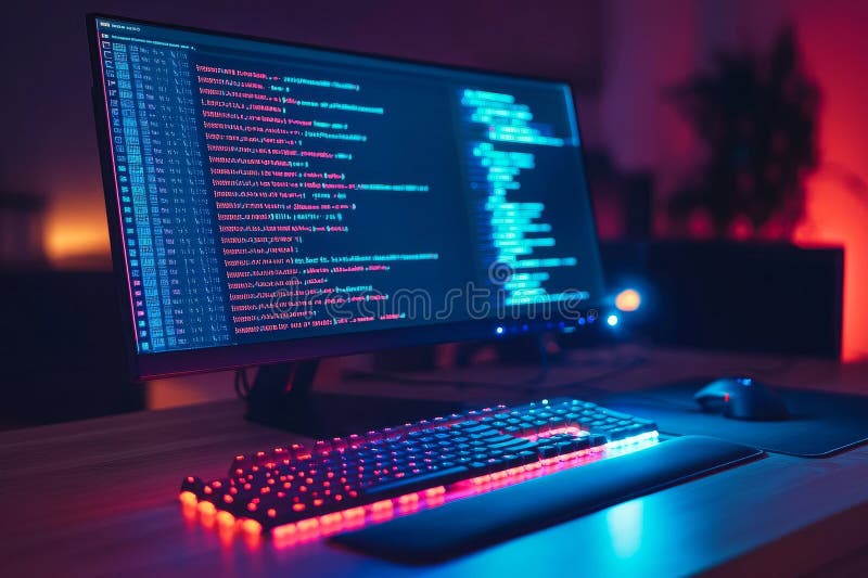 Computer Screen with Colorful Code at Night Ideal for Cybersecurity ... Computer Screen with Colorful Code at Night Ideal for Cybersecurity ...