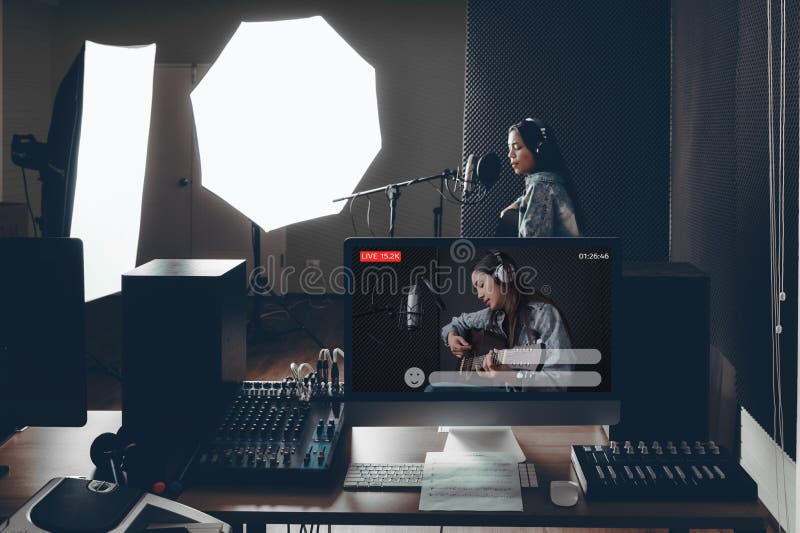 The Computer Screen at the Control Desk Recording the Singer`s Voice ...
